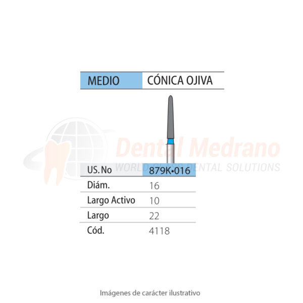 DIAMANTE FG 879K/016 Cónica Ojival- Anillo Azul - Dental Medrano